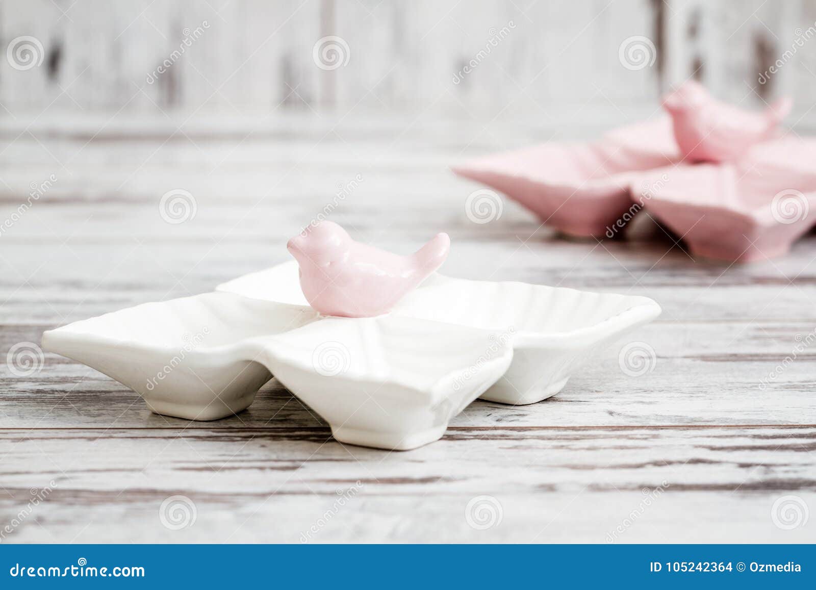 Empty Ceramic Snack Plates with Bird Design on White Background Stock ...