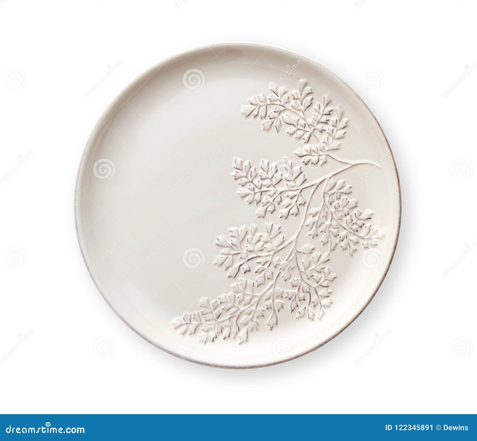 Empty Ceramics Plates, White Plate With Floral Pattern, View From Above ...