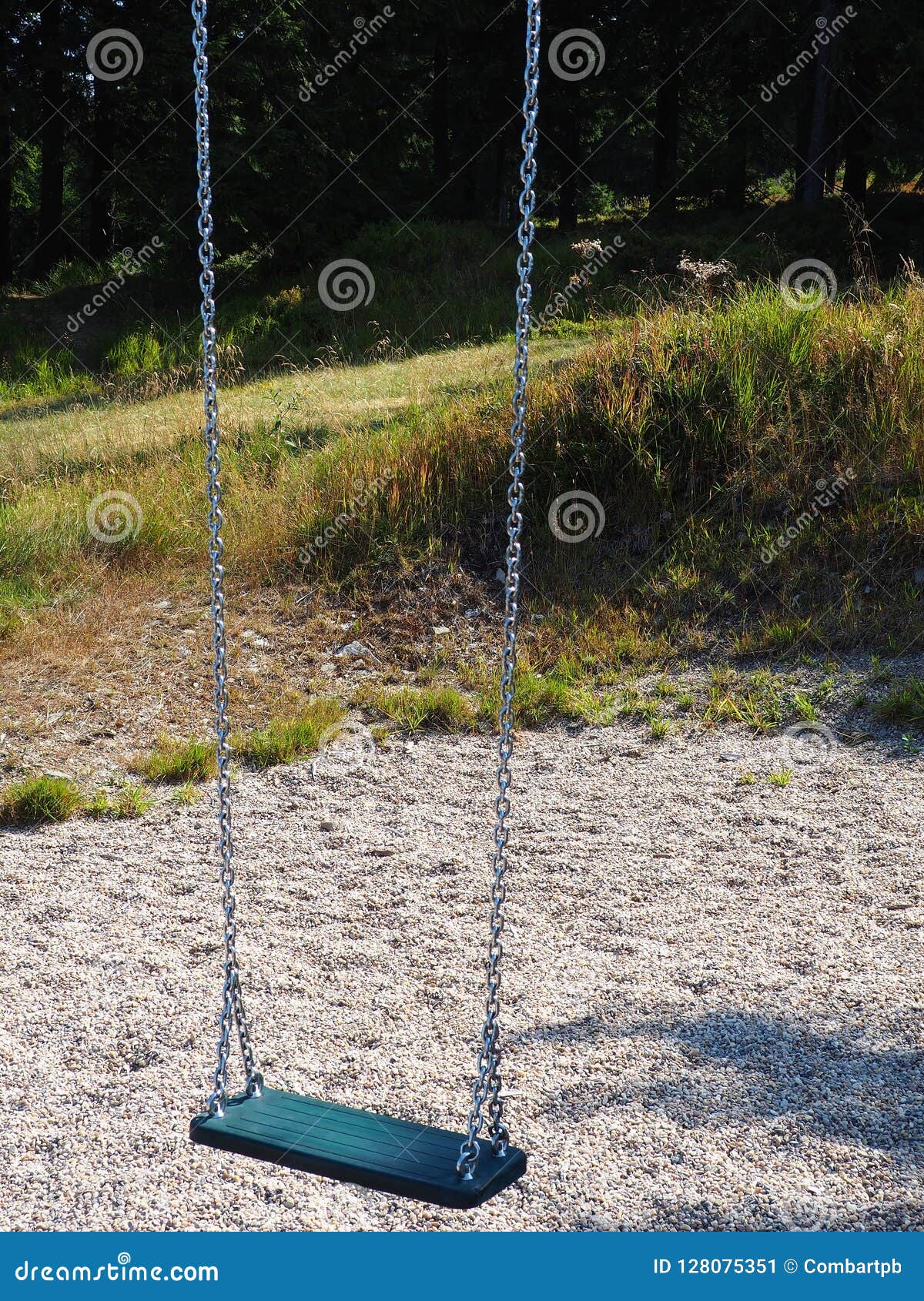 Empty Chain Swing in Playground. Nobody Sit on Swing in Playground ...
