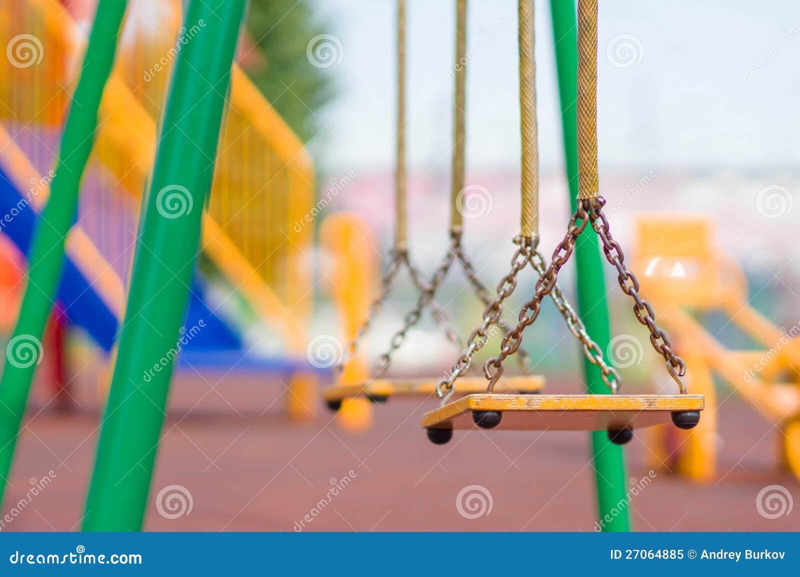 Empty Chain Swings on Summer Kids Playground Stock Image - Image of ...