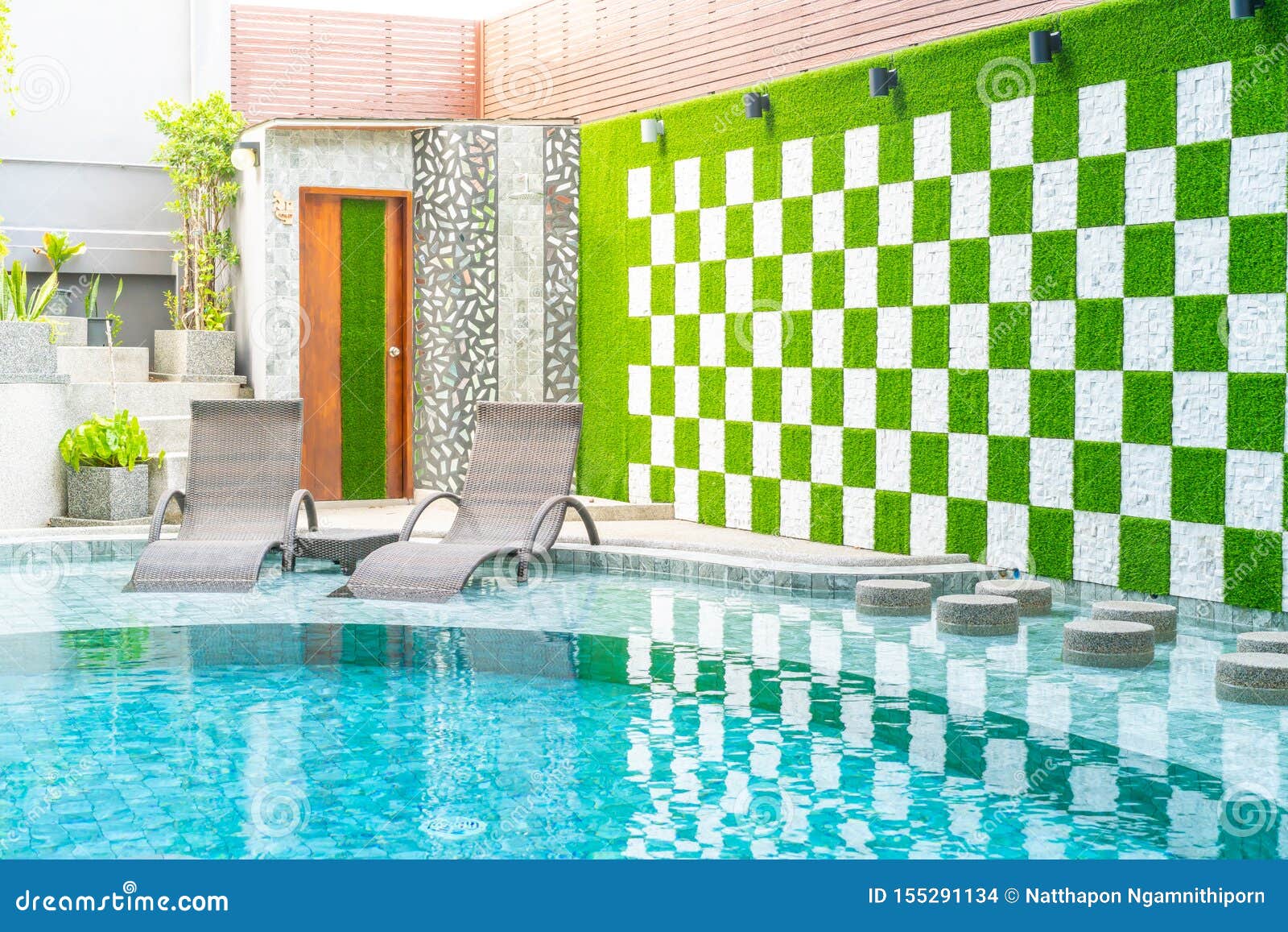 Empty Chair Pool Around Swimming Pool Stock Photo - Image of summer ...