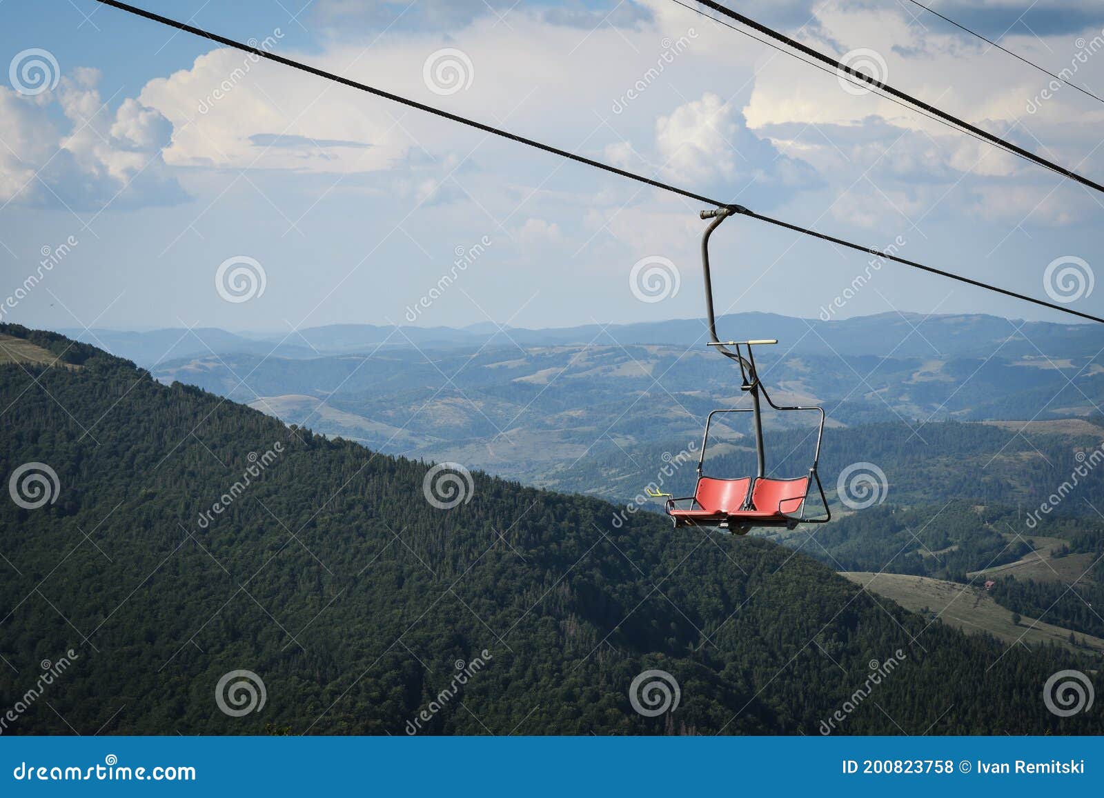 Empty Chairlift on a Background of Beautiful Autumn Mountains Stock ...
