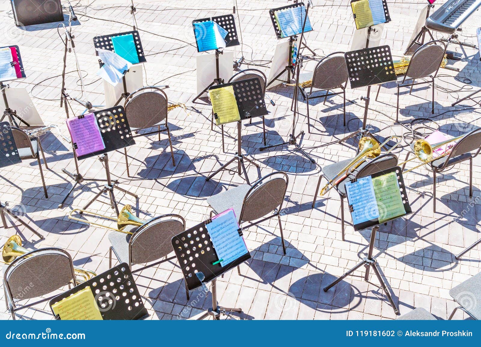 Empty Chairs and Notes on the Music Stand Stock Photo - Image of ...