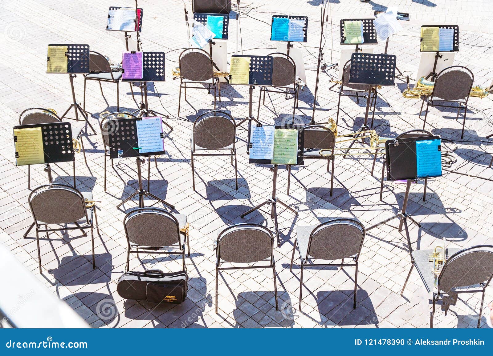 Empty Chairs and Notes on the Music Stand Stock Photo - Image of note ...