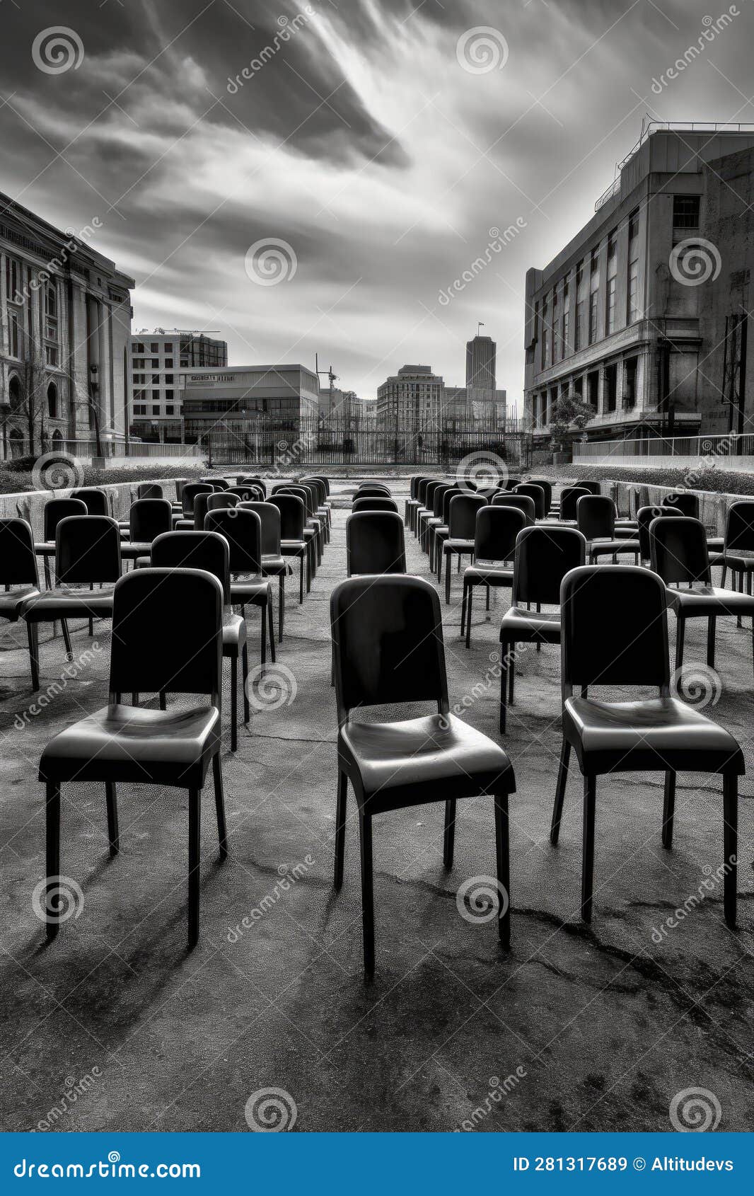 Empty Chairs in a Public Space, Symbolizing Absence Stock Illustration ...