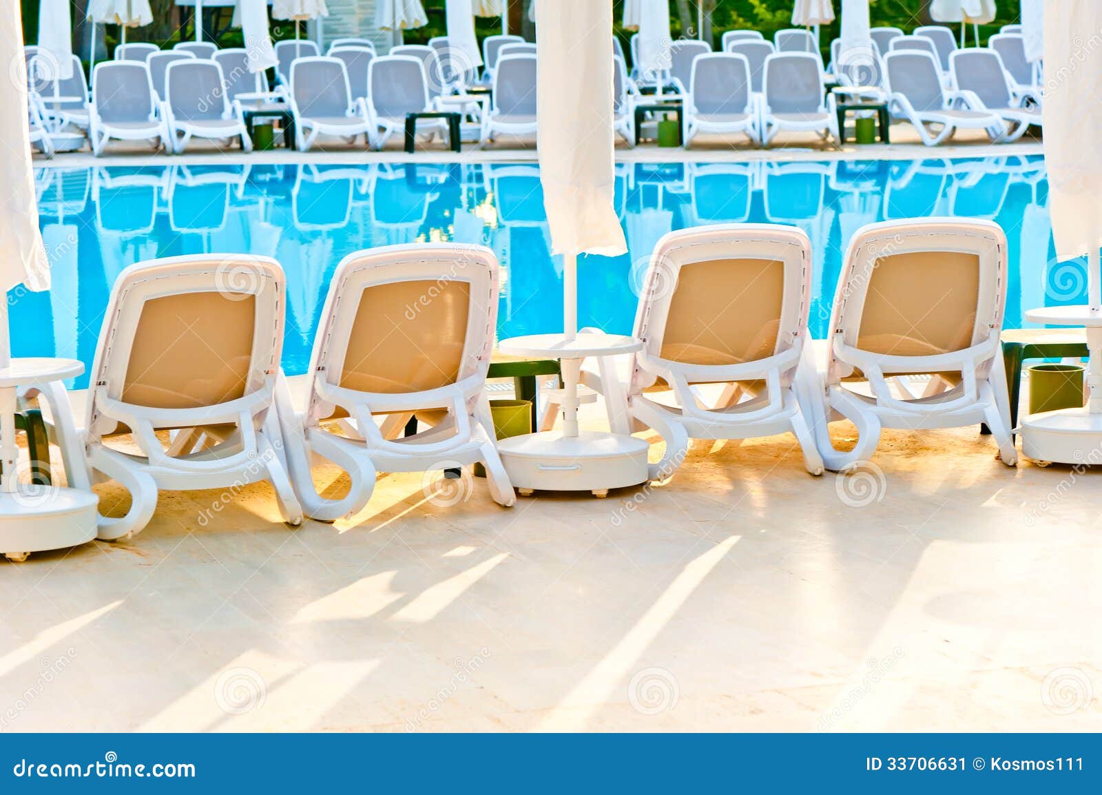 Empty Chairs Stand Around the Pool at the Hotel Stock Image - Image of ...