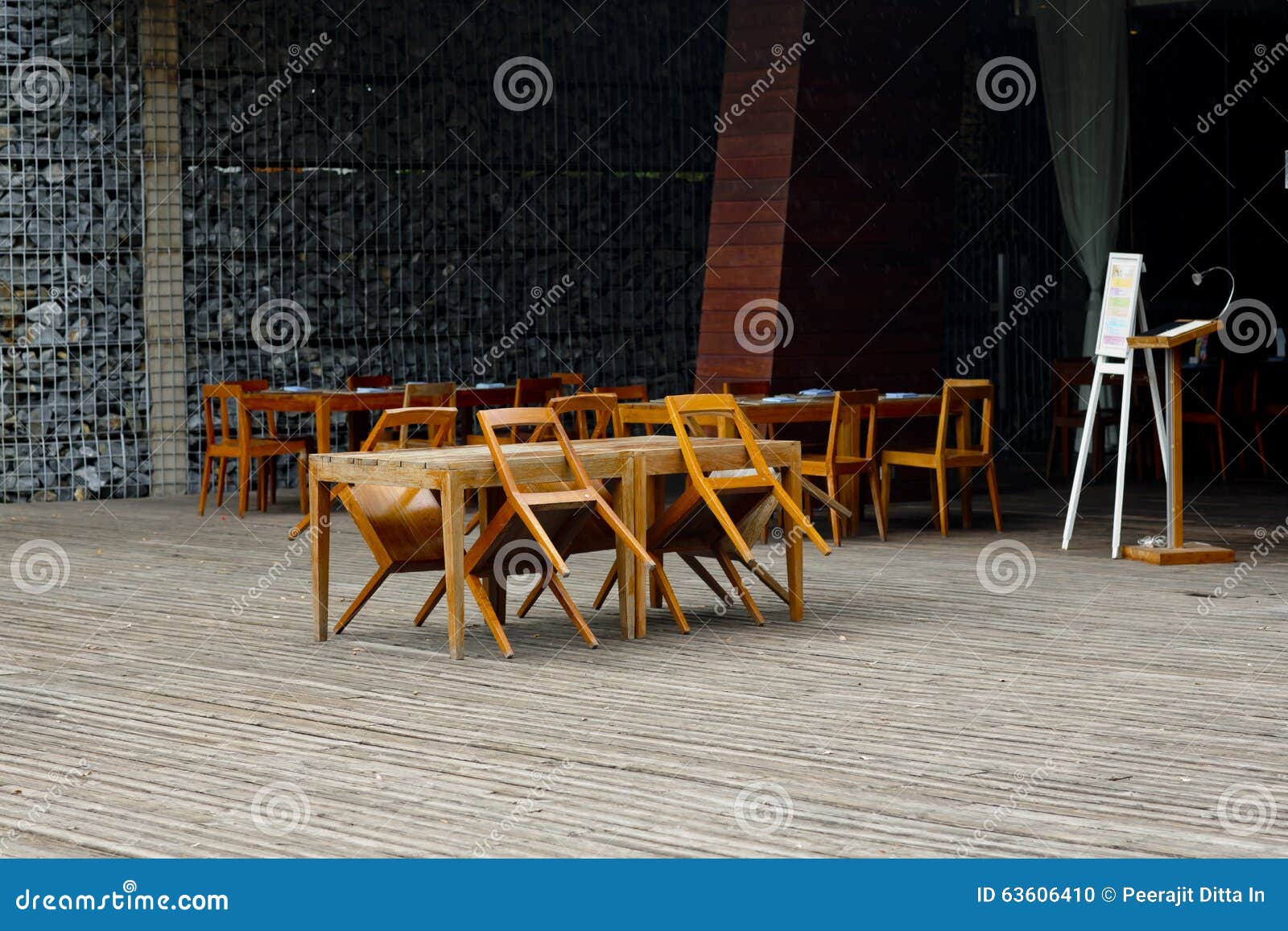 Empty Chairs and Tables at Closed Outdoor Restaurant Stock Photo ...