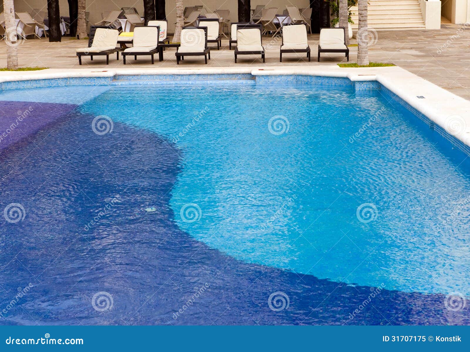 Empty Chaise Lounges Near Pool.modern Interior Stock Image - Image of ...