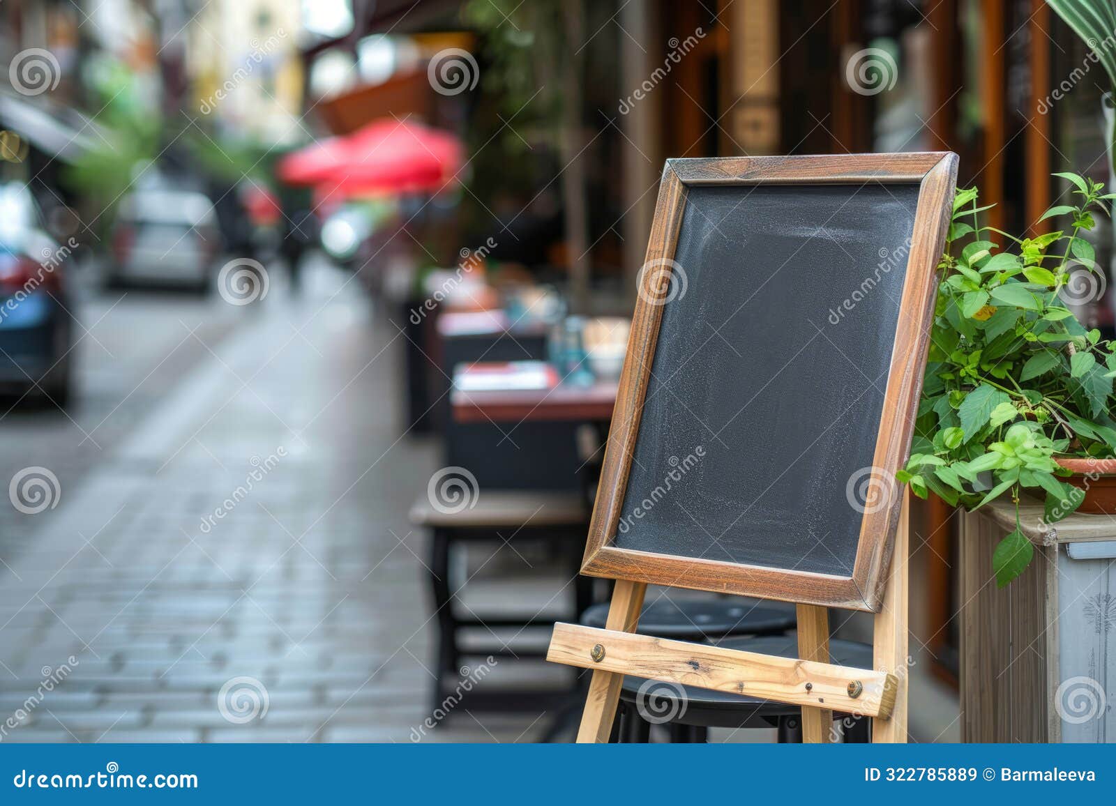 Empty Chalkboard Sign Outside a Cafe on a Busy Street Stock Image ...