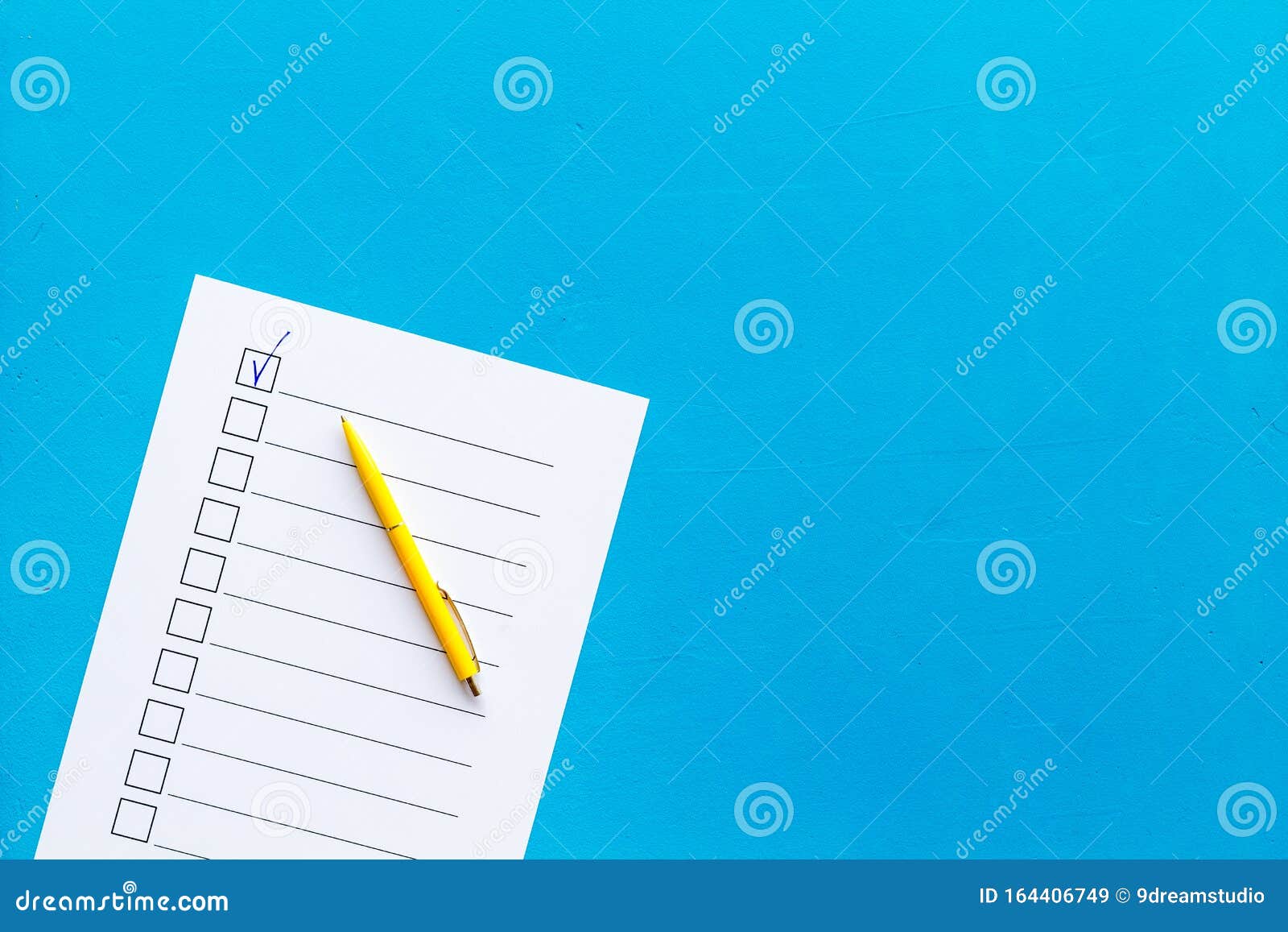 Empty Check List Ready To Fill on Blue Background Top View Space for ...