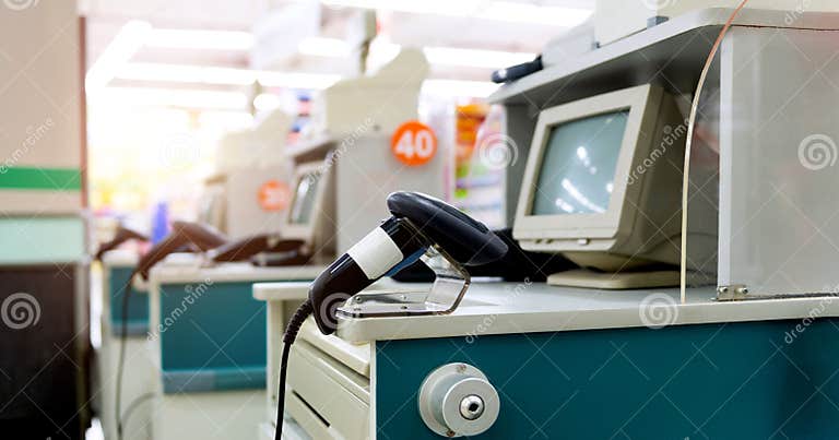 Empty Checkout Counter with Terminal Stock Photo - Image of customer ...
