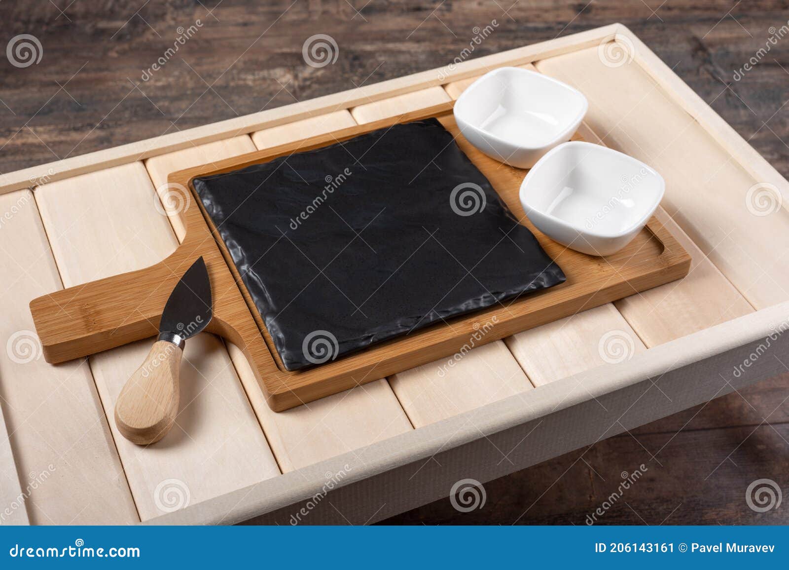 Empty Cheese Serving Board on Wooden Rustic Background. Wooden Tray for ...