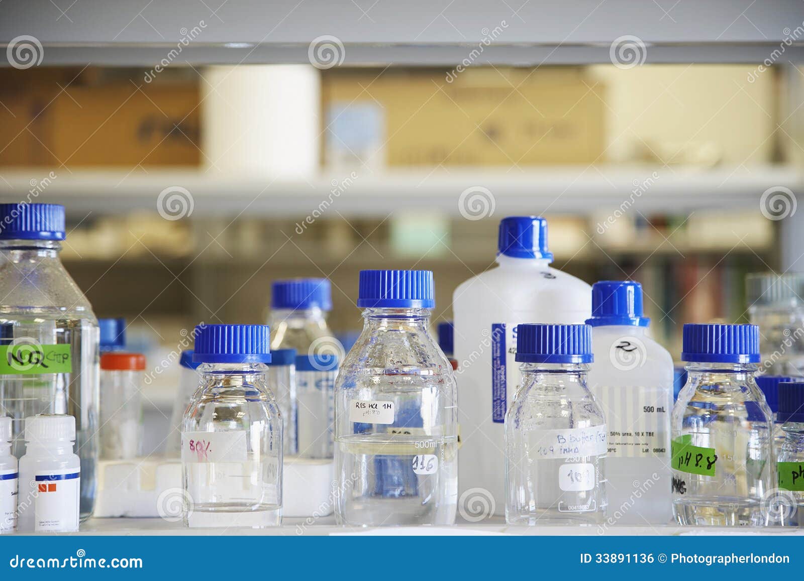 Empty Chemical Bottles in Laboratory Stock Photo - Image of instrument ...