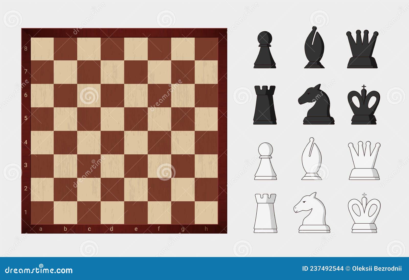 Empty Chess Board With Game Pieces Template Vector Illustration ...