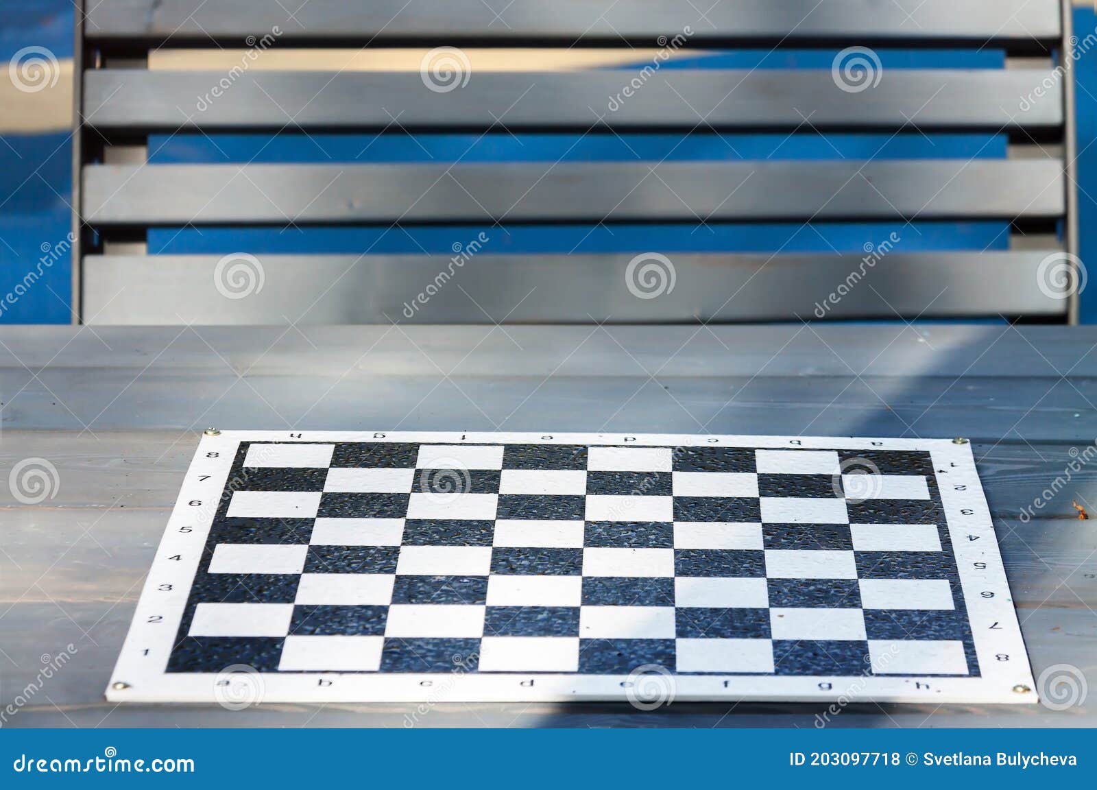 Empty Chess Board Table with Park Bench. Outdoor Activities Concept ...