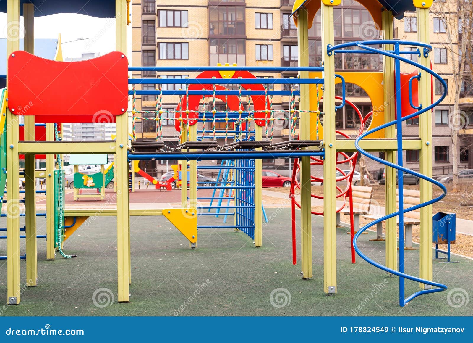 Empty Children`s Game Complex in the City Park in Overcast Weather ...