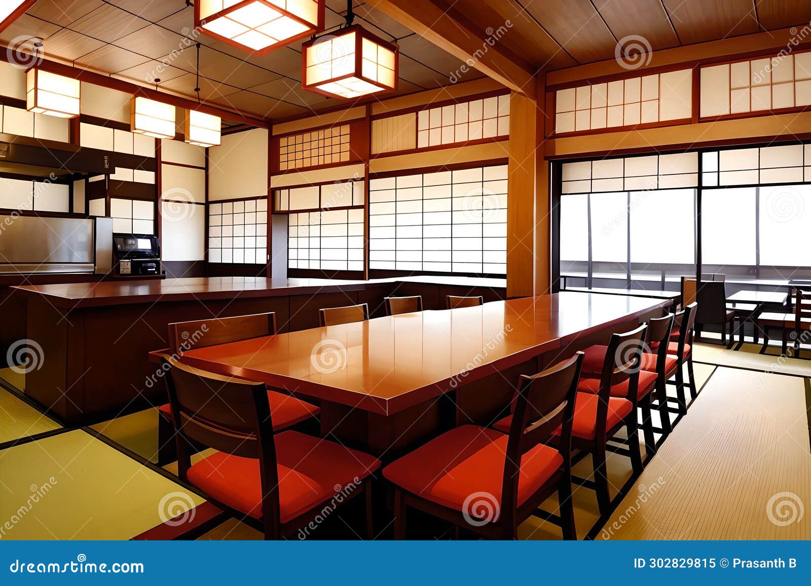Empty Chinese Restaurant with Counter Stock Image - Image of floor ...
