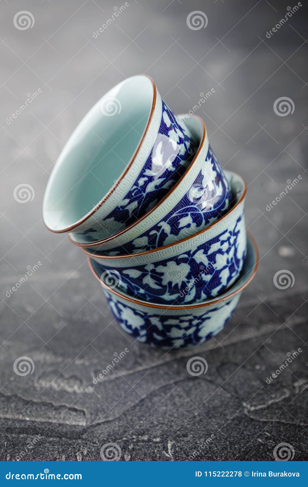 Chinese Tea Cups on a Gray Background Stock Photo - Image of ceramic ...