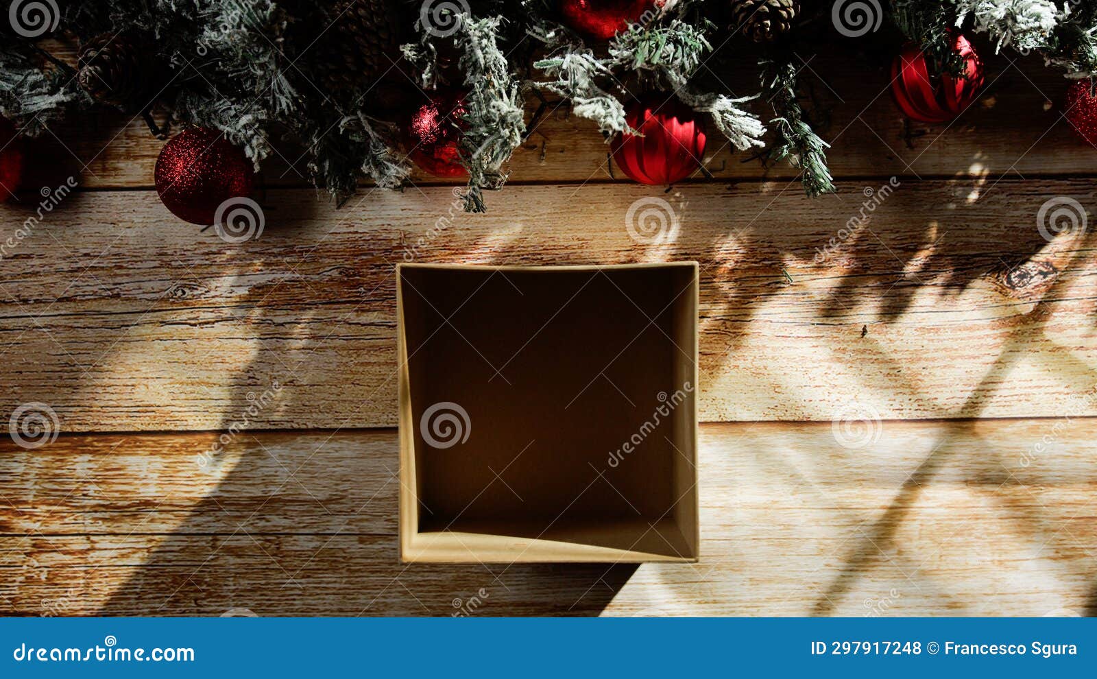 Empty Christmas Gift Box on the Table Stock Photo - Image of night ...