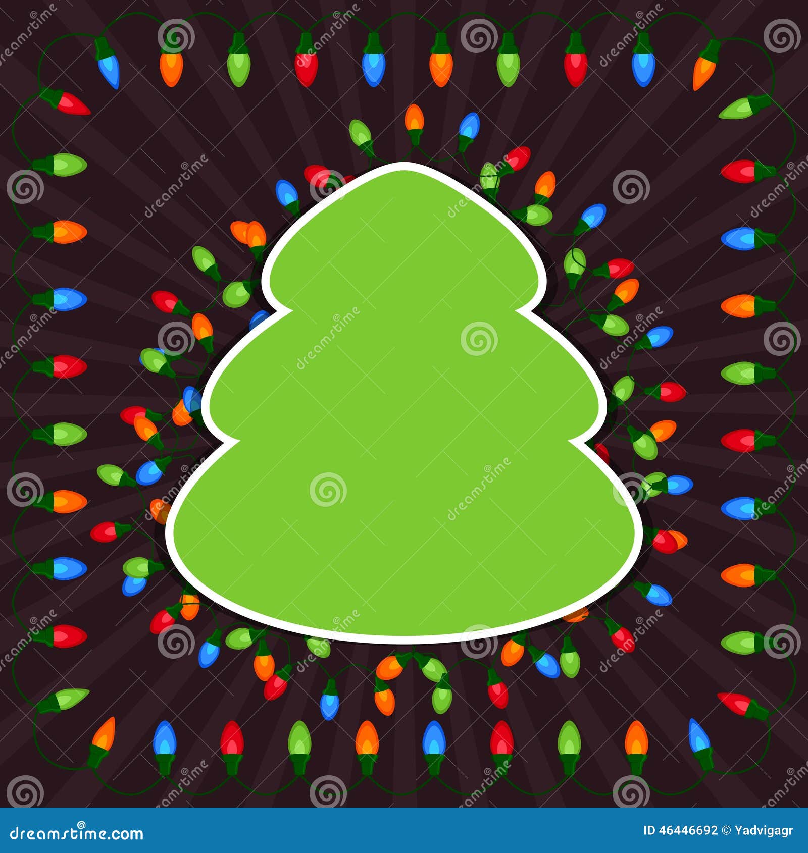 Empty Christmas Tree with Light Bulbs on Dark Background Stock Vector ...