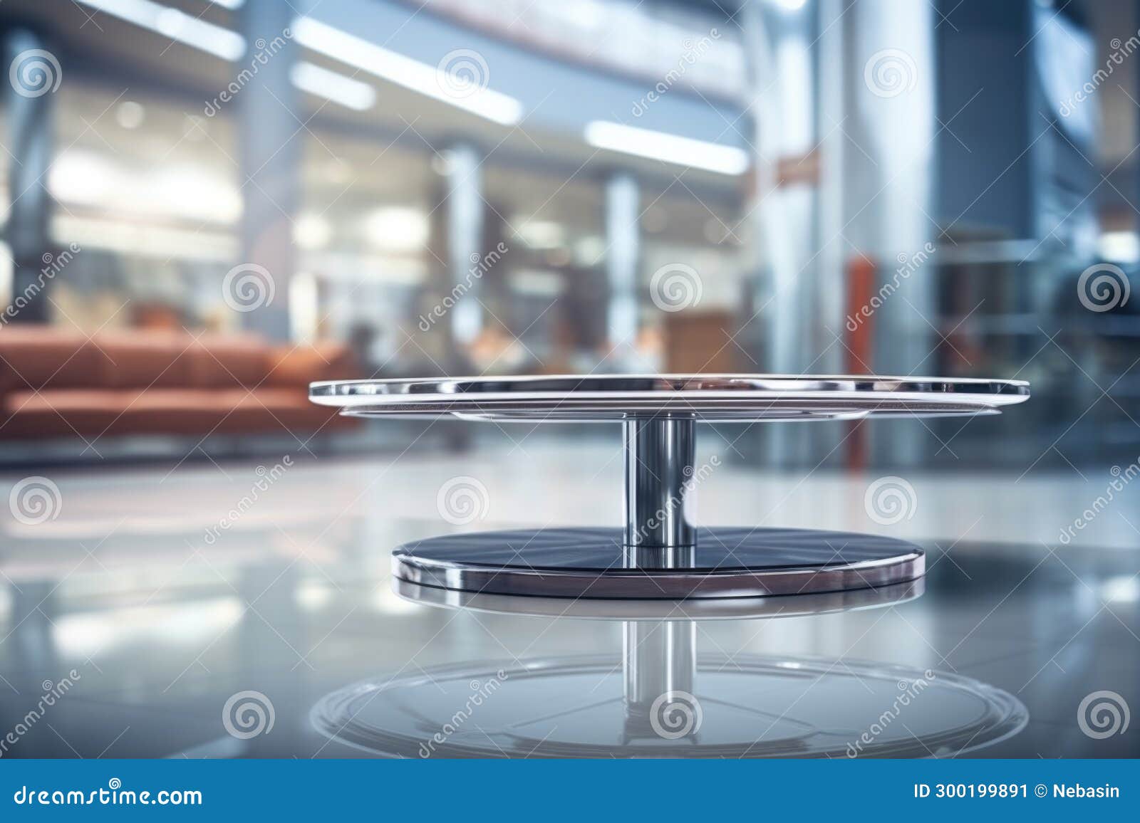 Empty Chrome Tabletop in an Iron Framework, Set Against the Blurred ...