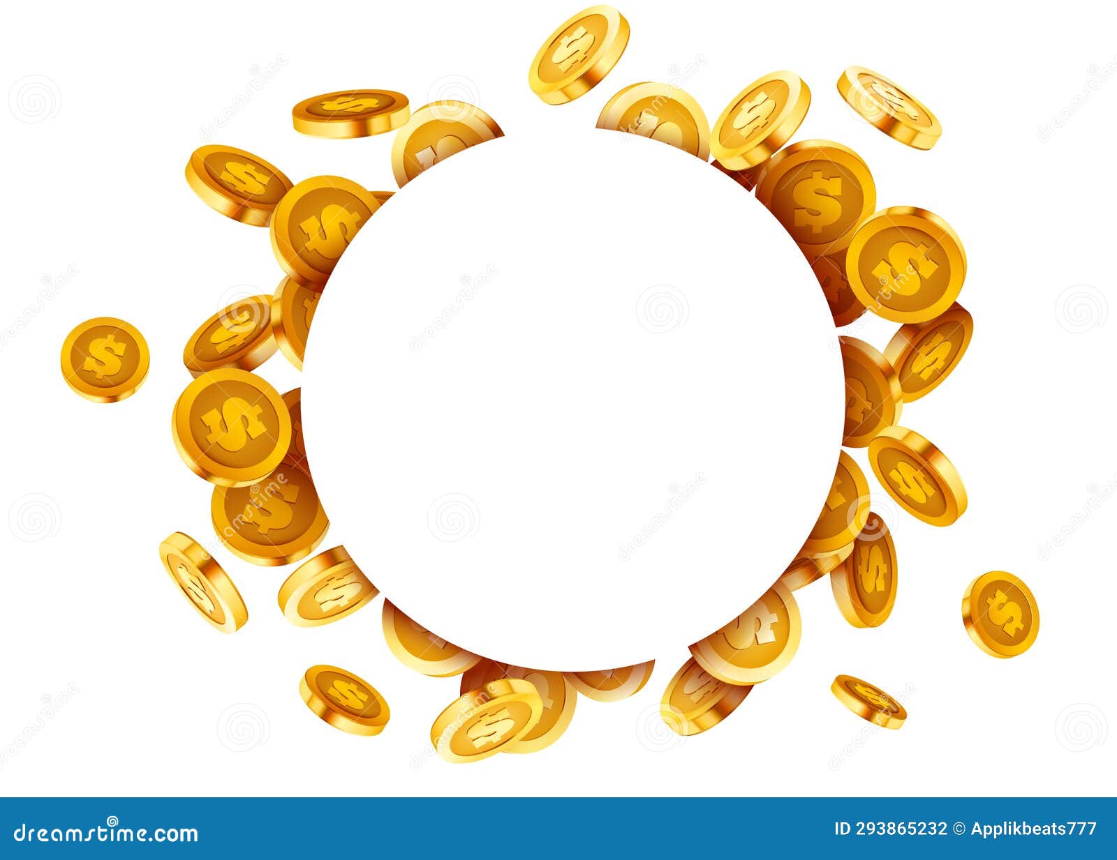 Empty Circle Frame with Flying Golden Coins Stock Vector - Illustration ...