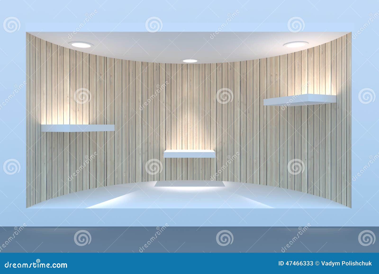 Empty Circle Storefront Or Podium With Lighting And A Big Window Stock ...