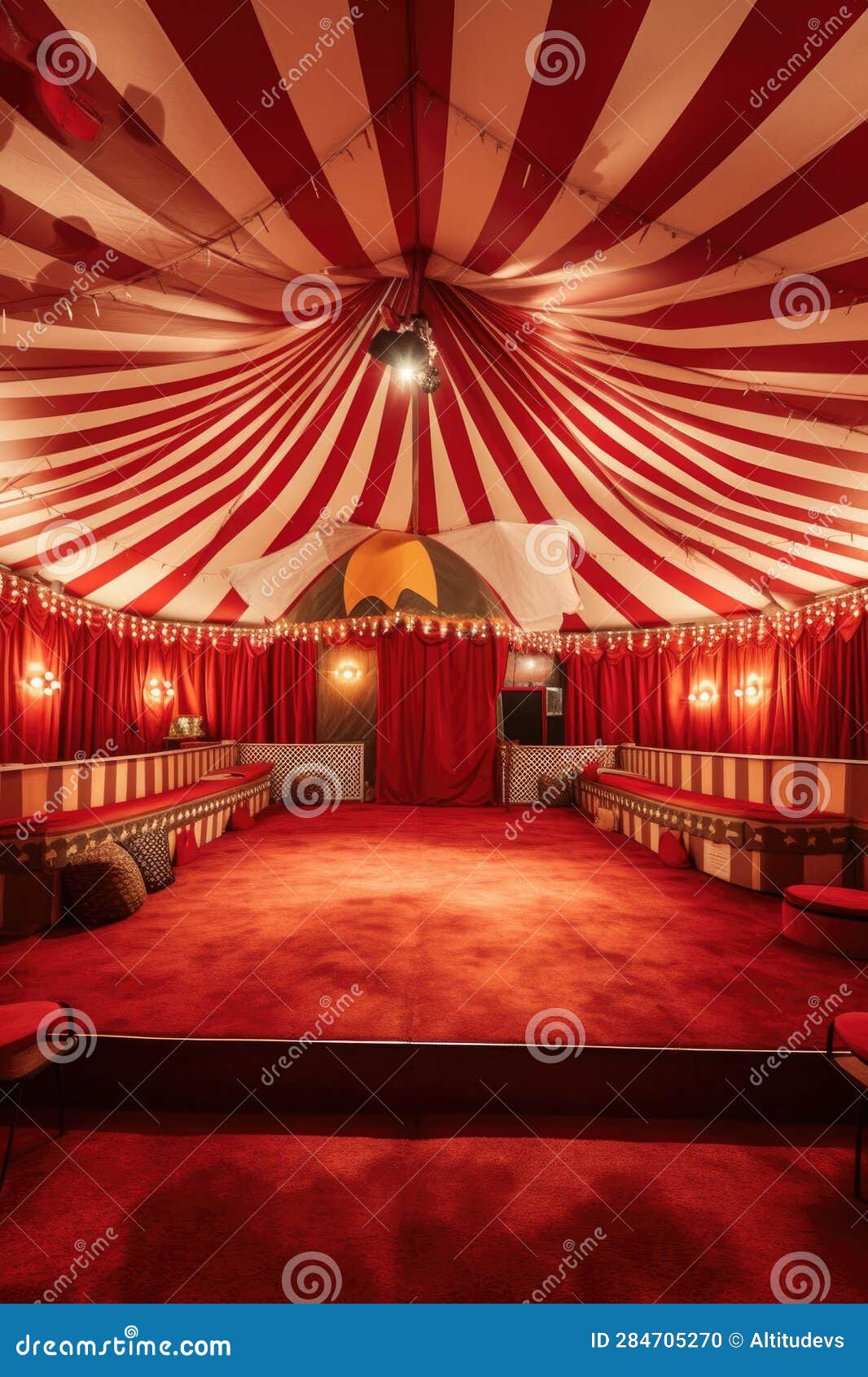 Empty Circus Tent Interior with Seating and Stage Stock Illustration ...