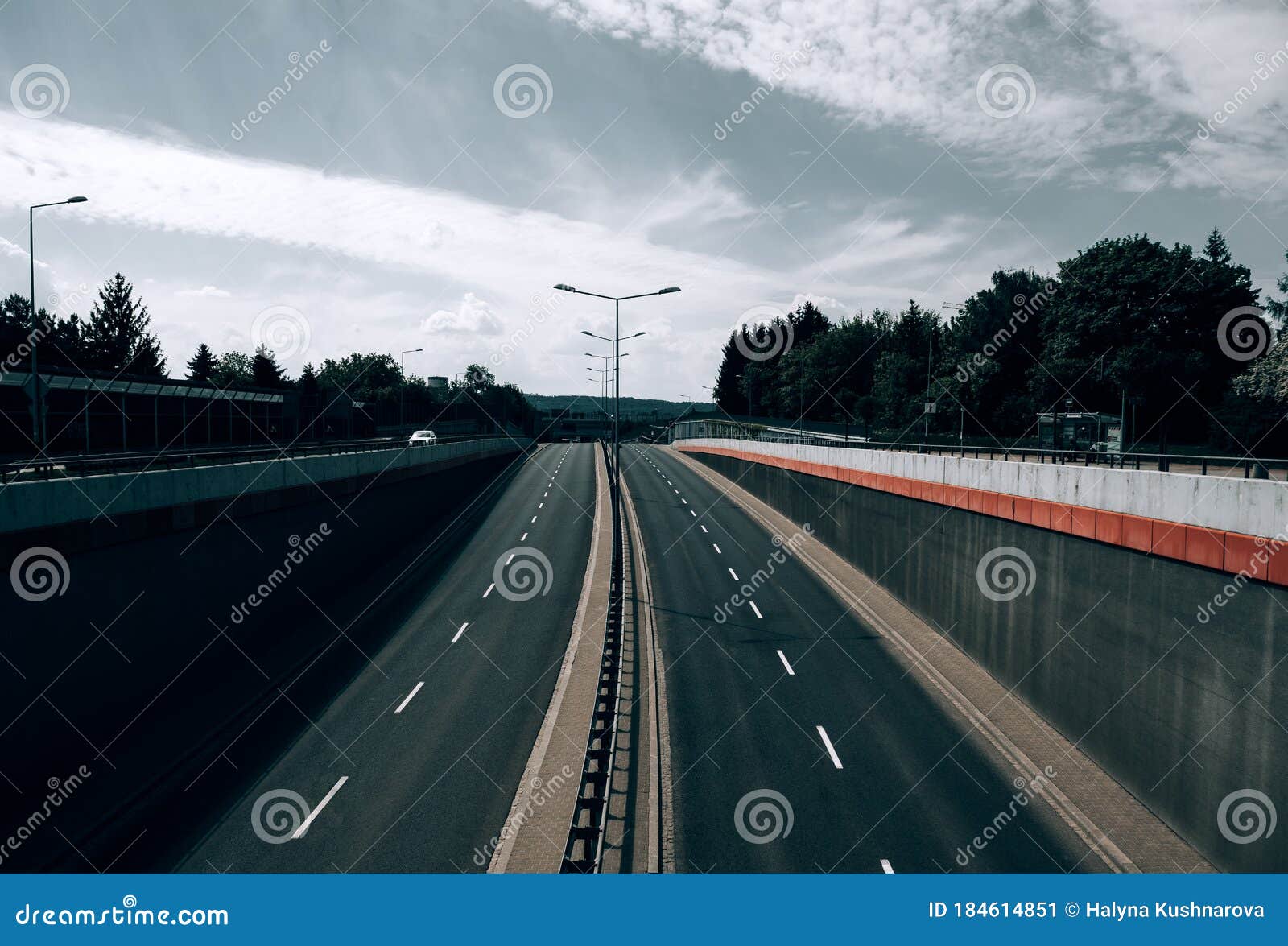 Empty City Highway, Asphalt Road Along the Trees. Stock Illustration ...