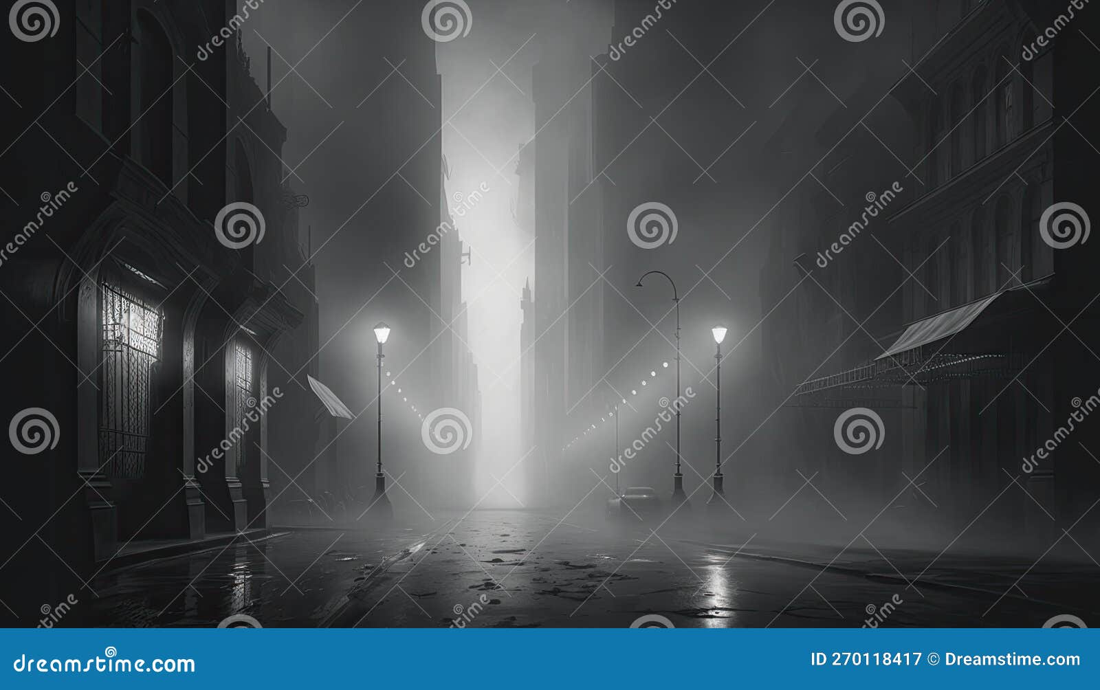 Empty City Street with Dark and Mysterious Scene Stock Illustration ...