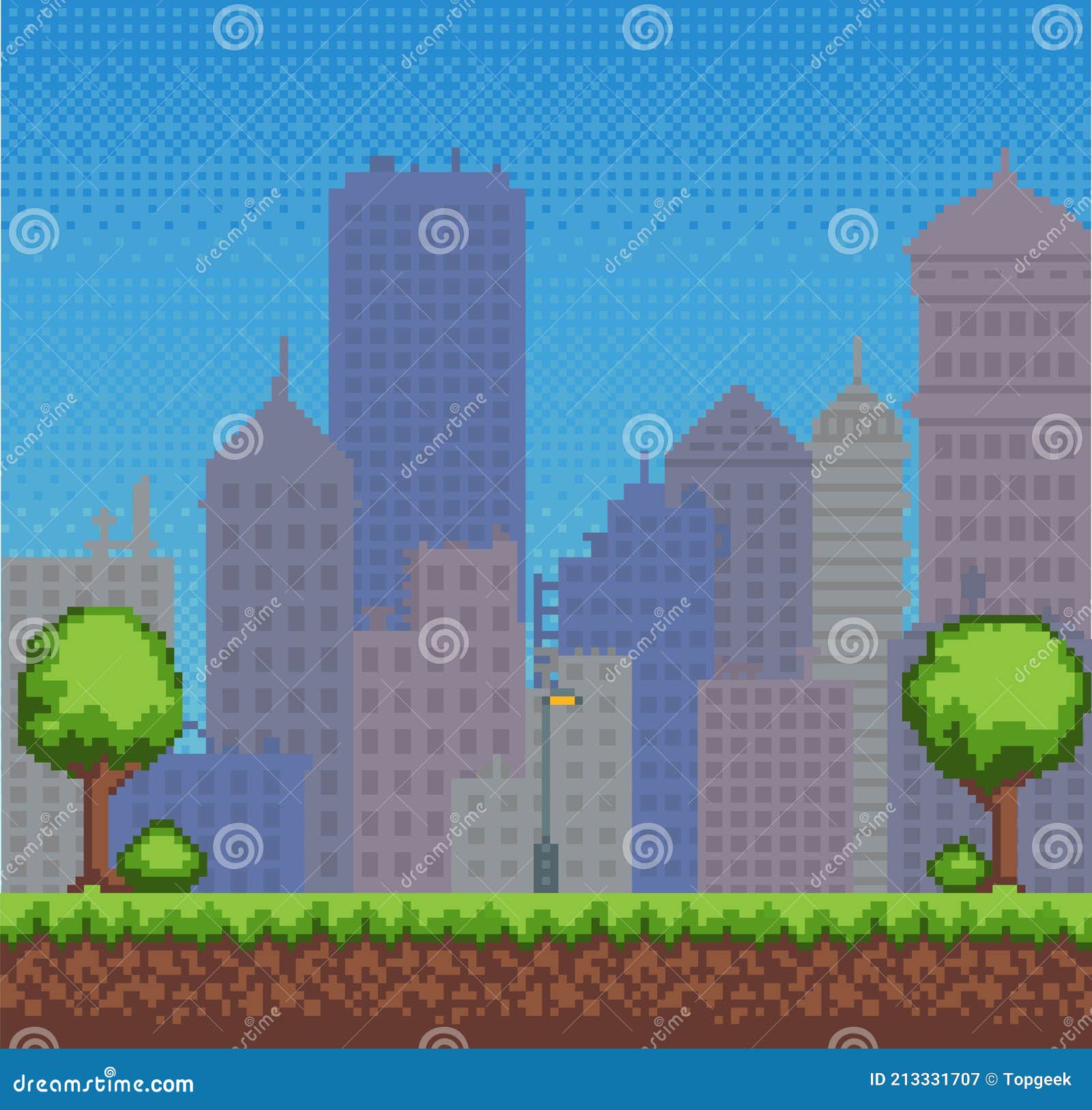 City Downtown Landscape with Skyscraper Silhouettes. Low-rise Buildings ...