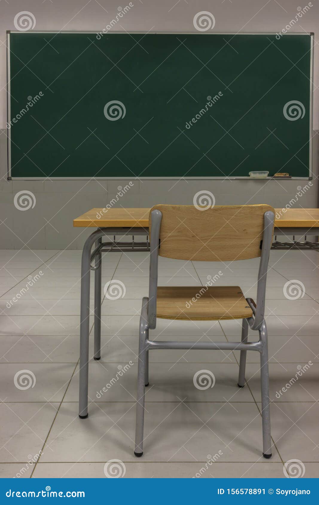 Empty Class, Blackboard, Table and Chair Stock Image - Image of frame ...