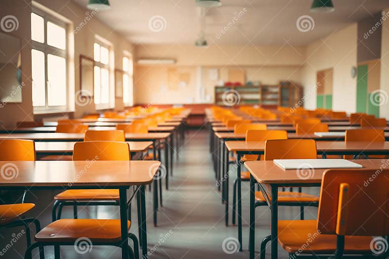 Empty Class Room in School AI Generated Stock Image - Image of desk ...