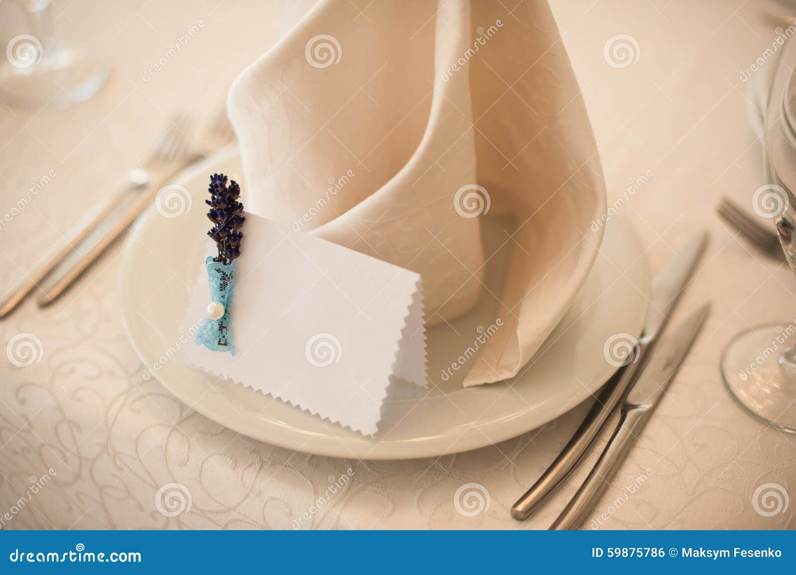 Empty Classic White Plate in Restaurant with a Blank Card for Guest ...