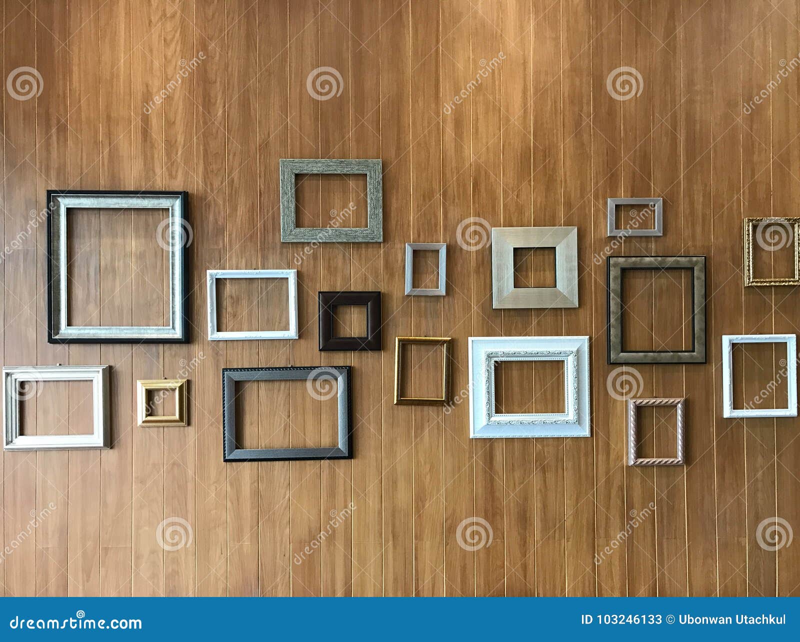 Empty Classic Wood Frame on Wooden Wall Stock Image - Image of frame ...