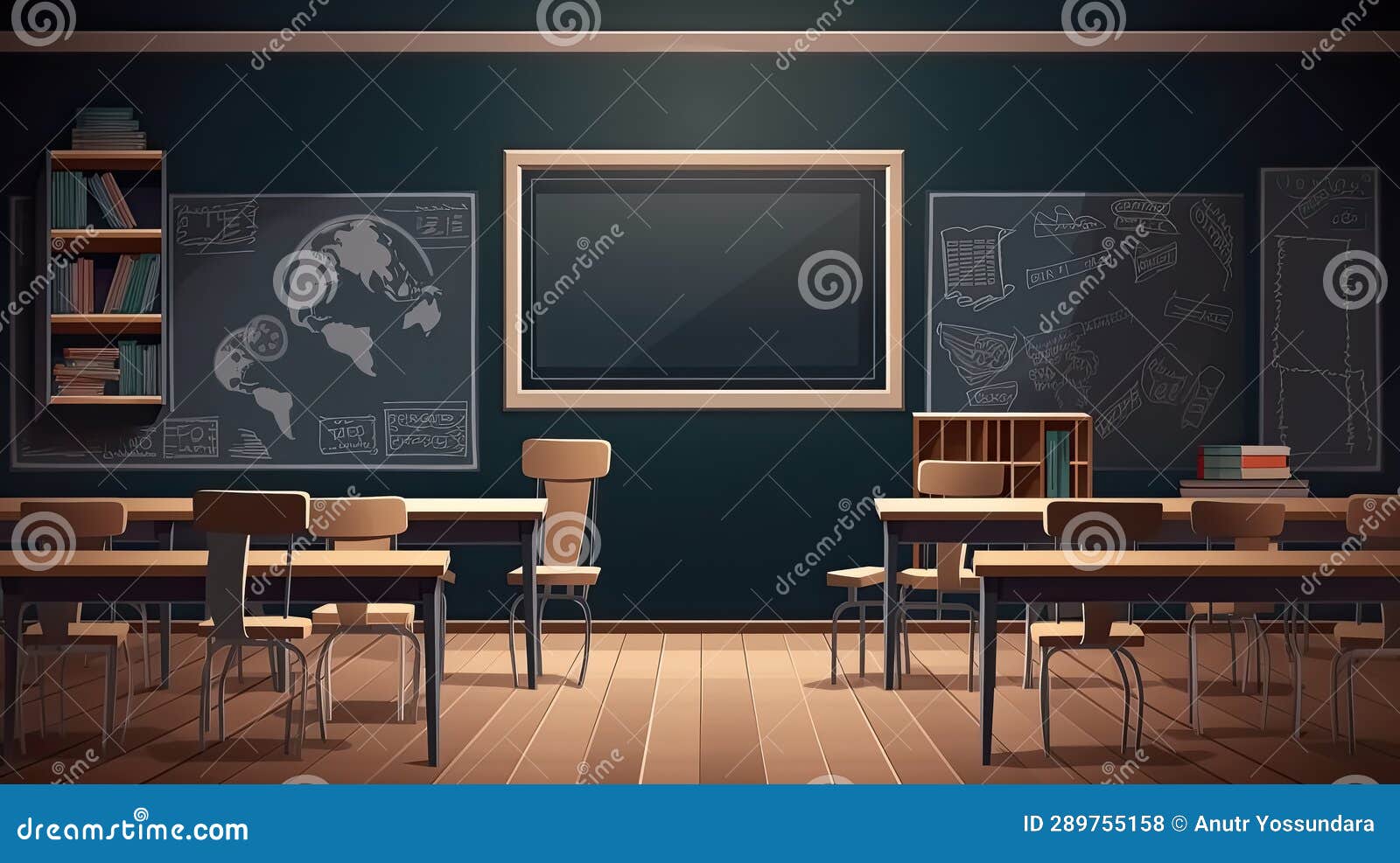 Empty Classroom with Blank Blackboard for Template and Background Stock ...
