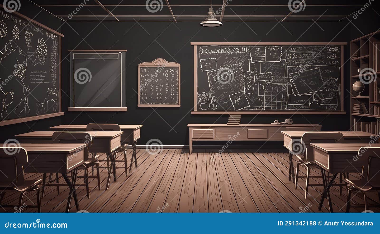 Empty Classroom with Blank Blackboard for Template and Background ...