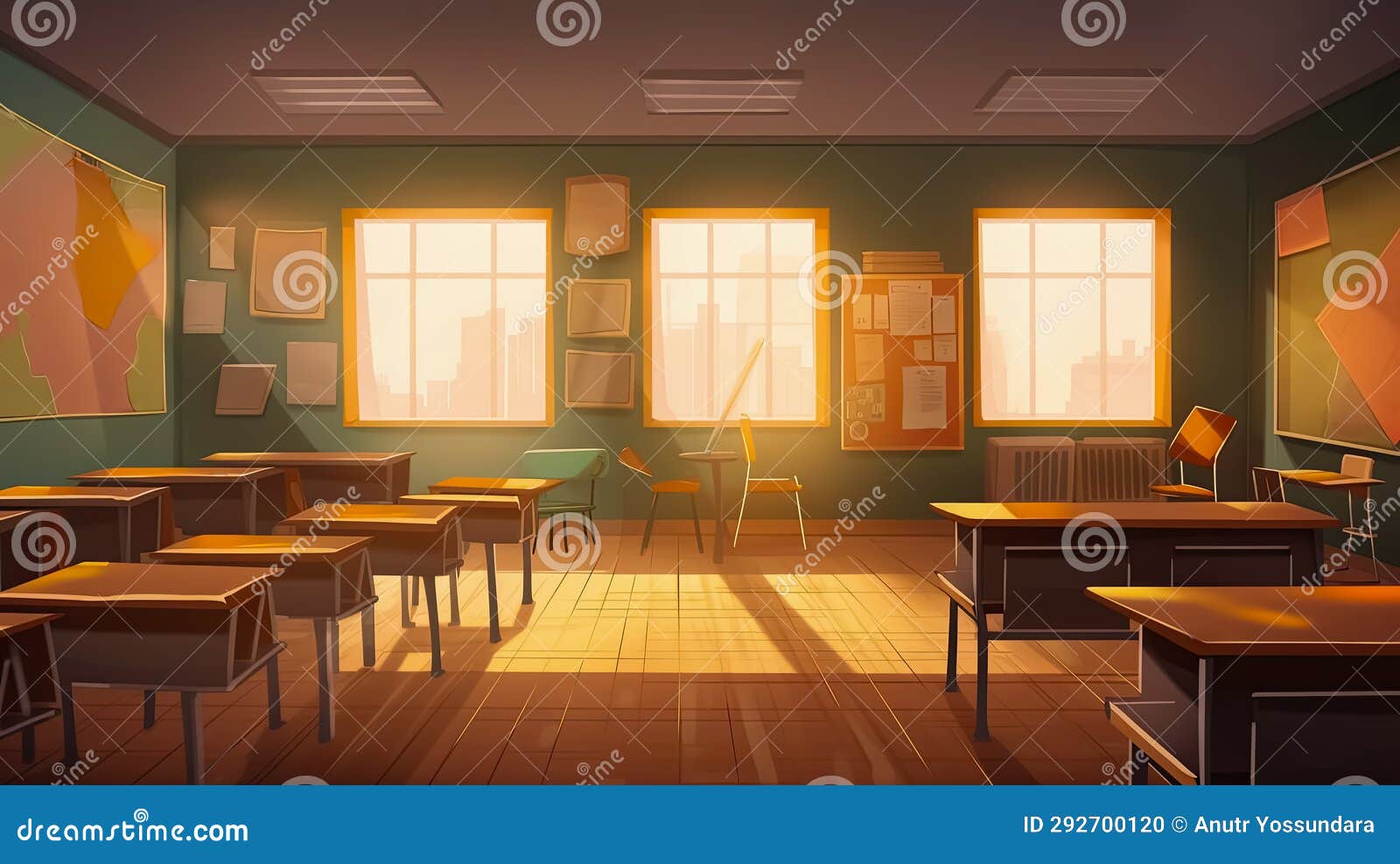 Empty Classroom with Blank Blackboard for Template and Background ...