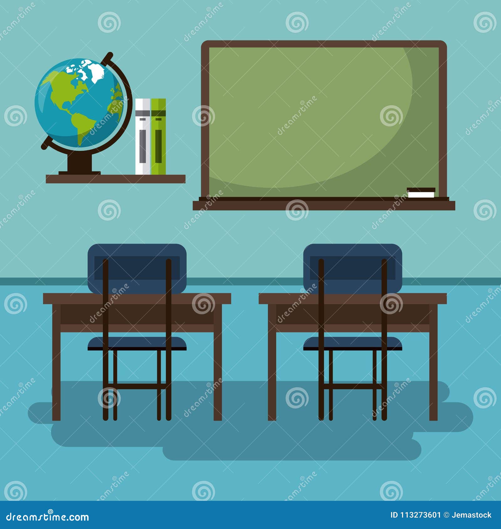 Empty classroom cartoon stock vector. Illustration of green - 113273601