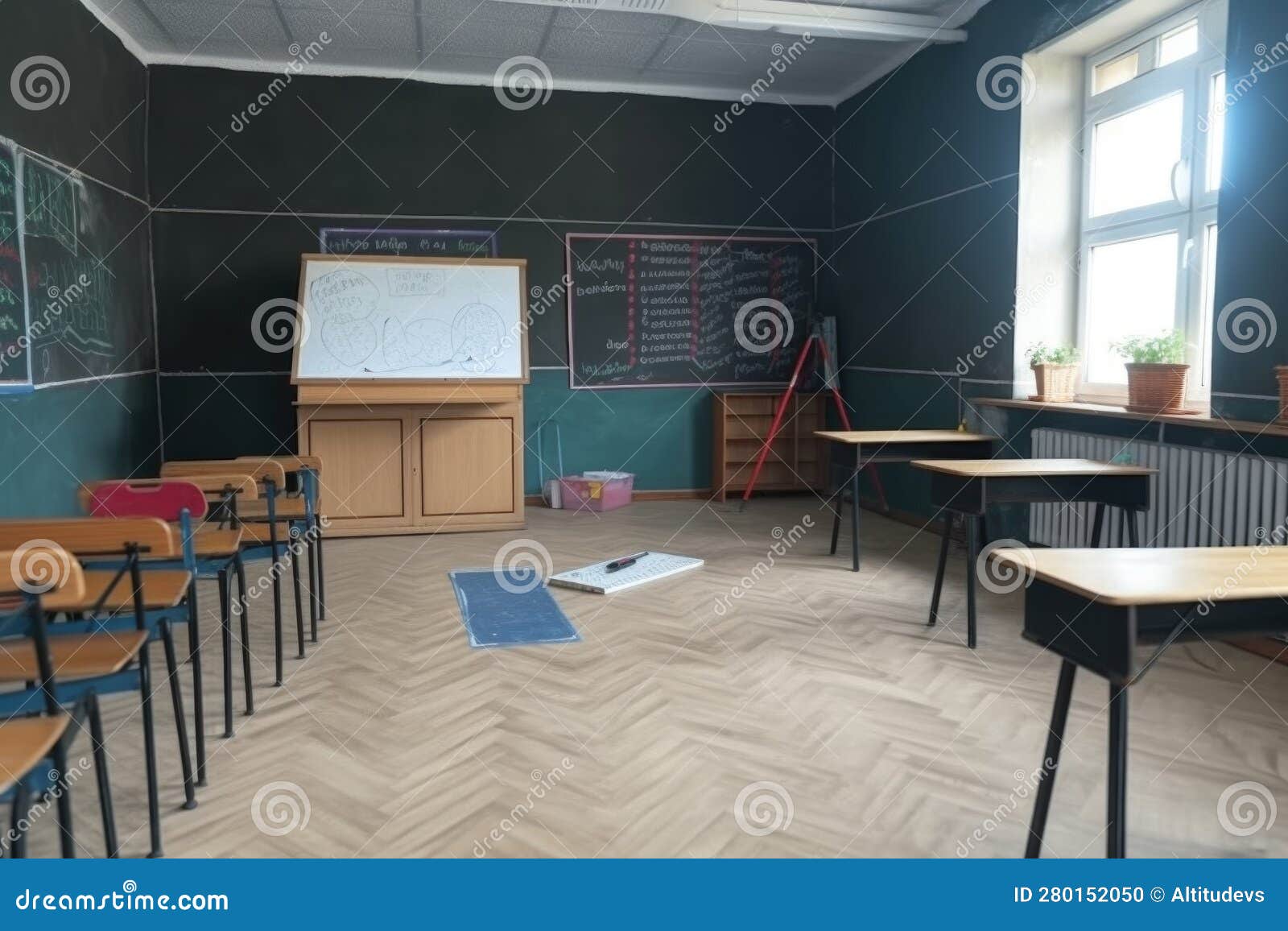 Empty Classroom, with Chalkboard and Easel for Teachers To Prepare ...