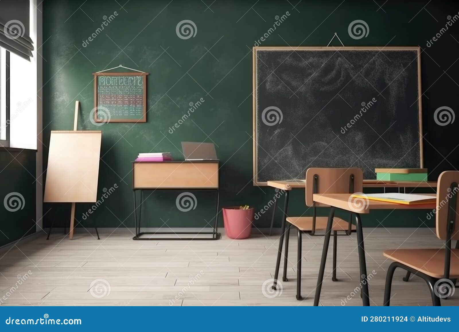 Empty Classroom, with Chalkboard and Easel for Teachers To Prepare ...