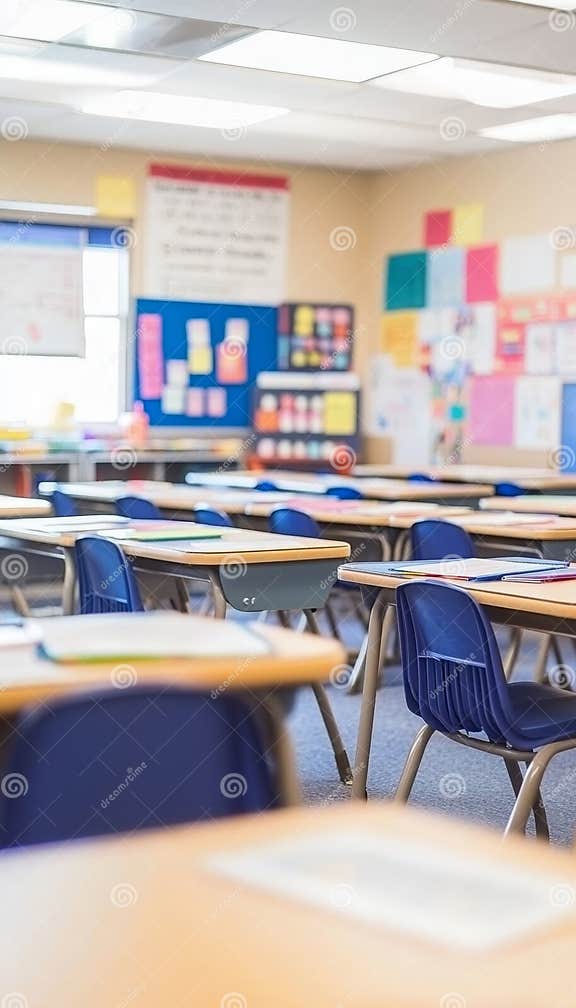 Empty Classroom with Desks in Rows, Ready for Students To Return, Back ...