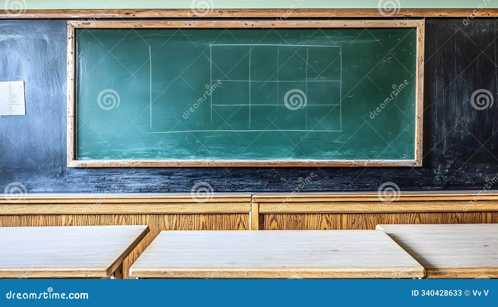 Empty Classroom with a Green Chalkboard Setup Stock Image - Image of ...