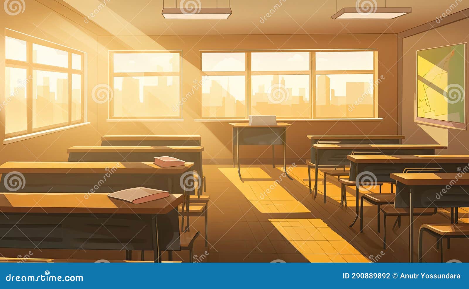 Empty Classroom Illustration for Game and Cartoon Background and Banner ...