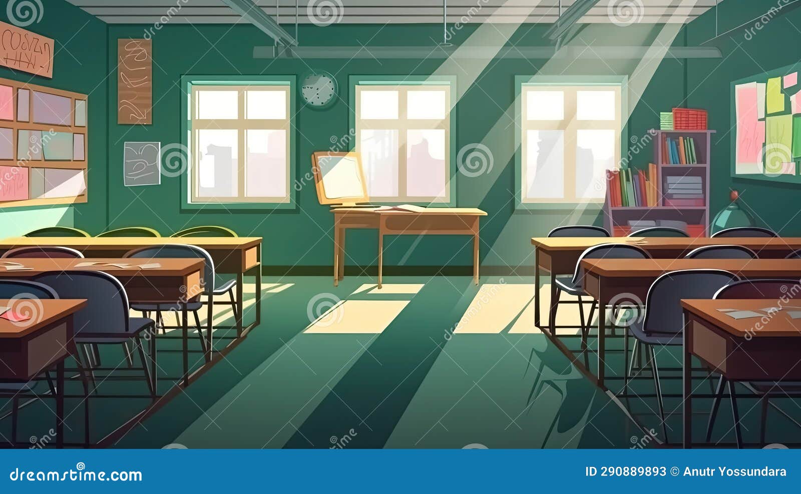 Empty Classroom Illustration for Game and Cartoon Background and Banner ...