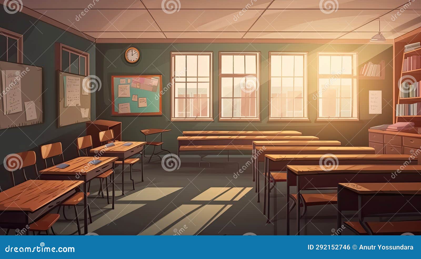 Empty Classroom Illustration for Game and Cartoon Background and Banner ...