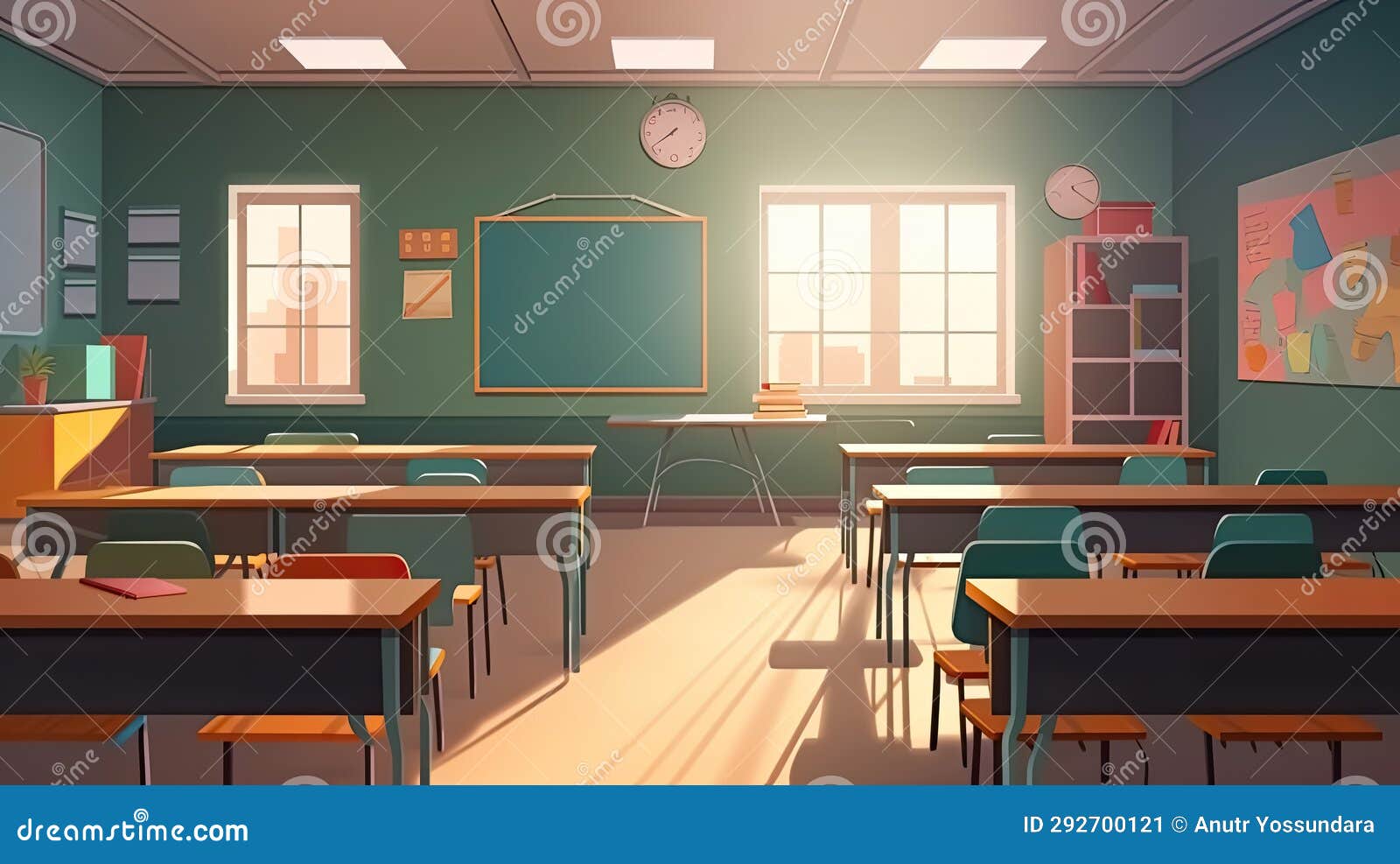 Empty Classroom Illustration for Game and Cartoon Background and Banner ...