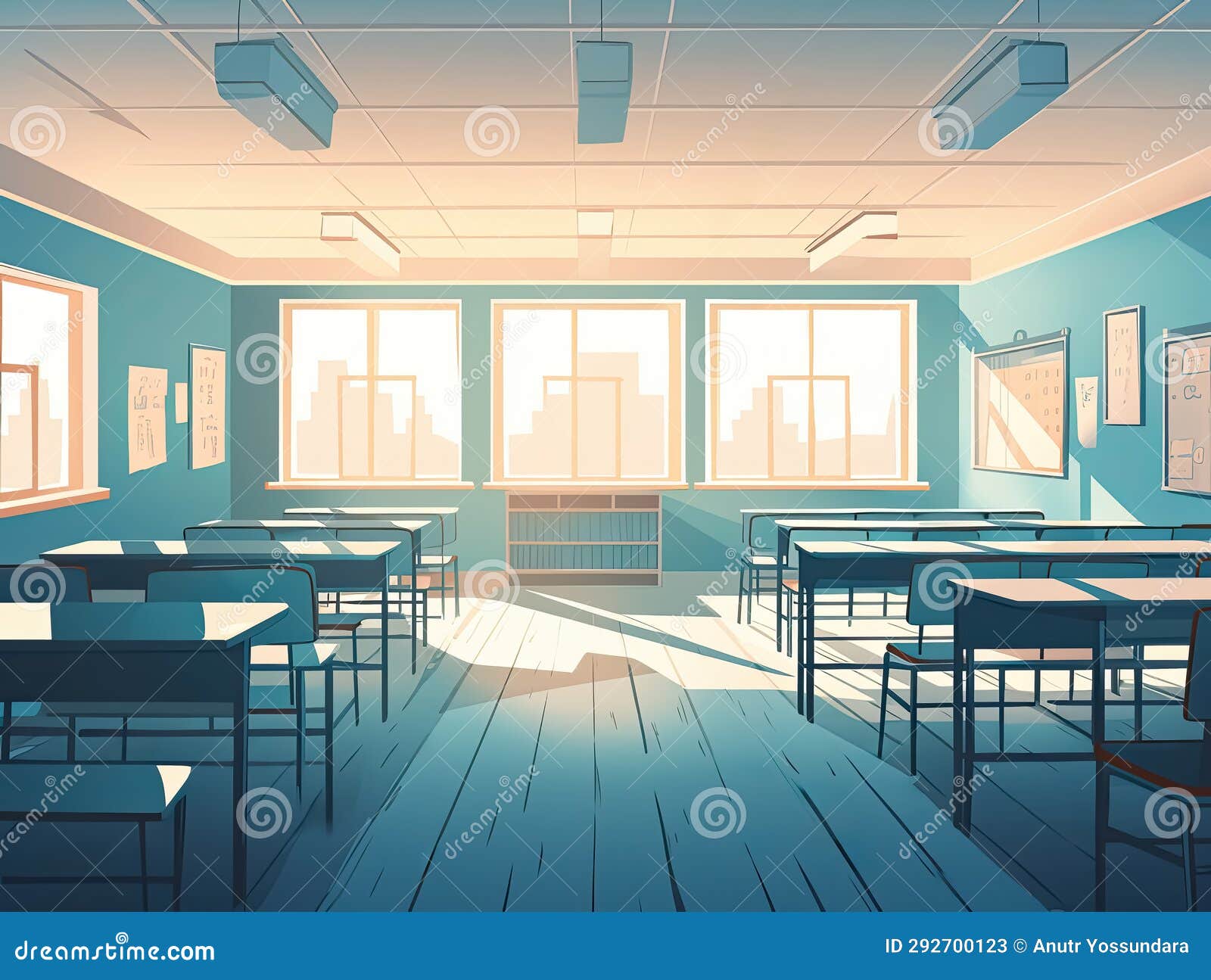 Empty Classroom Illustration for Game and Cartoon Background and Banner ...