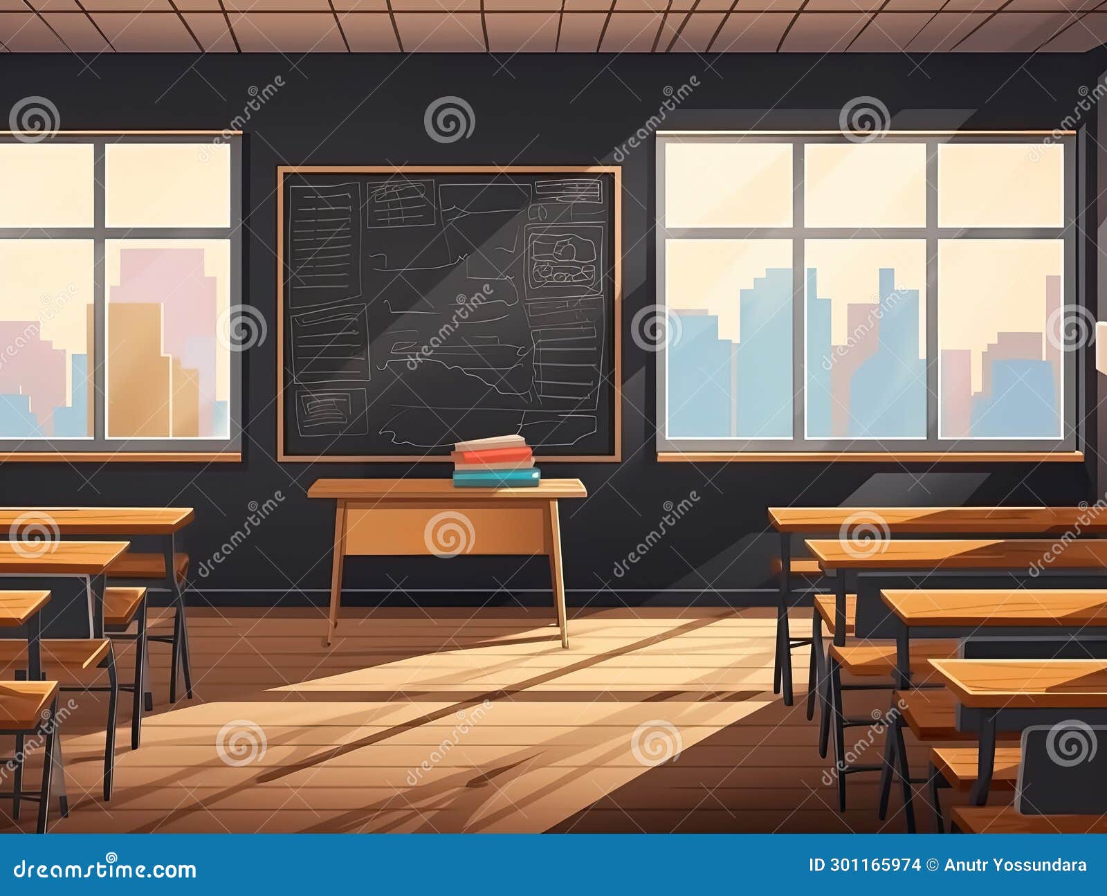Empty Classroom Illustration for Game and Cartoon Background and Banner ...