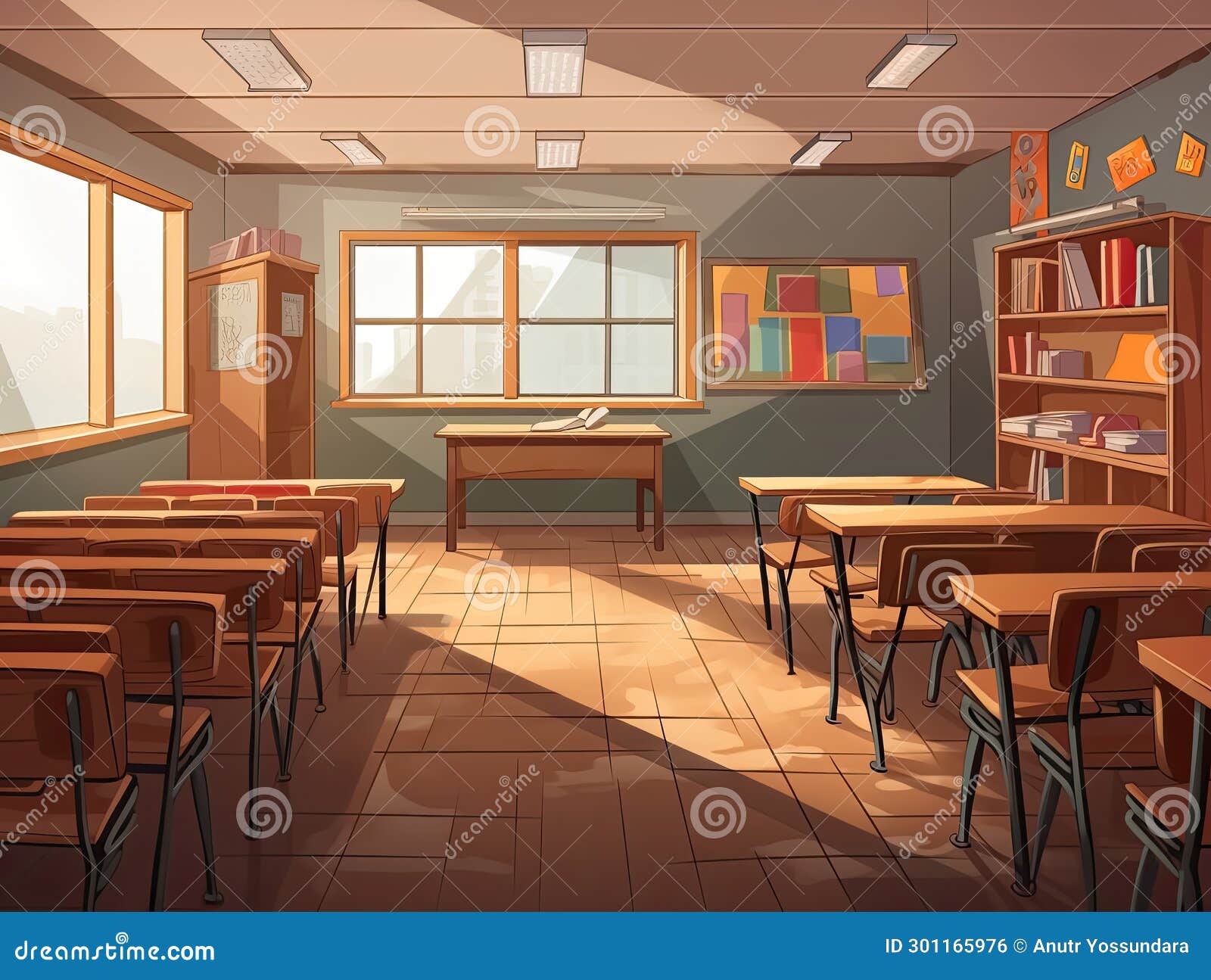 Empty Classroom Illustration for Game and Cartoon Background and Banner ...